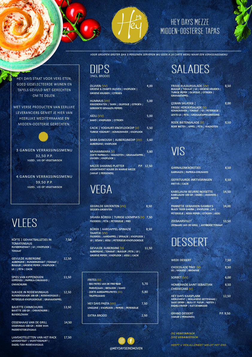Bekijk de menukaart van Hey-Days Restaurant Eindhoven