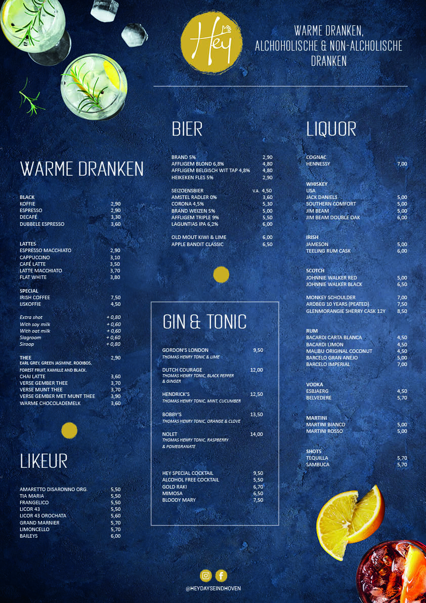 Bekijk de menukaart van Hey-Days Restaurant Eindhoven