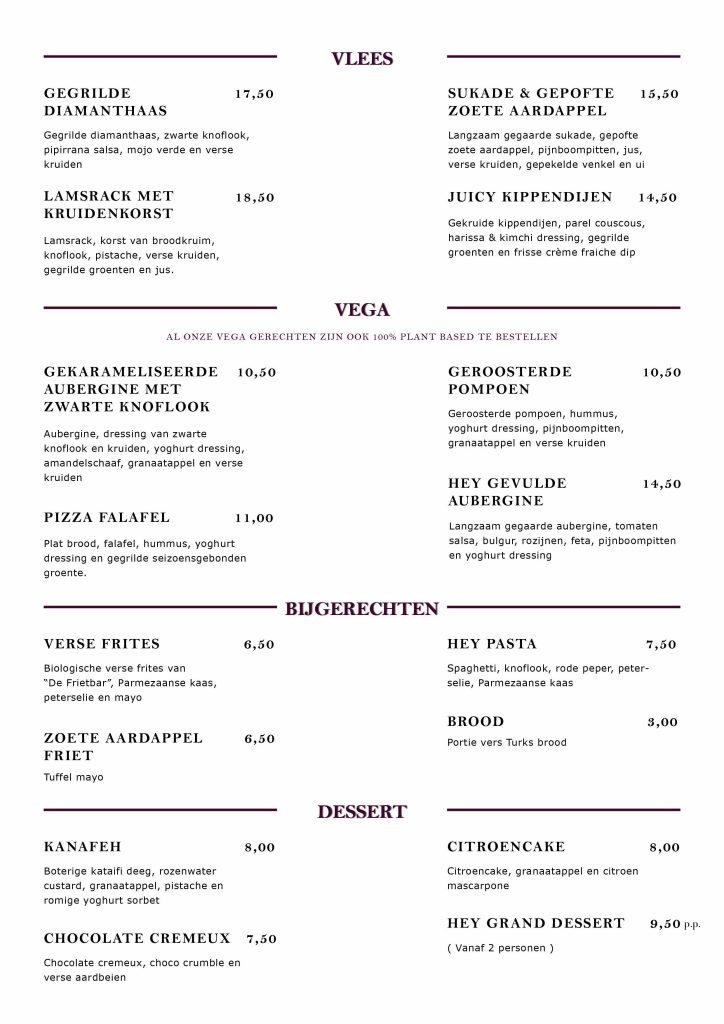 Bekijk de menukaart van Hey-Days Restaurant Eindhoven